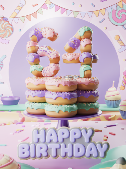 Free Download 64th Birthday Cake with Candy Decorations