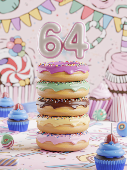 Free Download 64th Birthday Cake with Candy Decorations