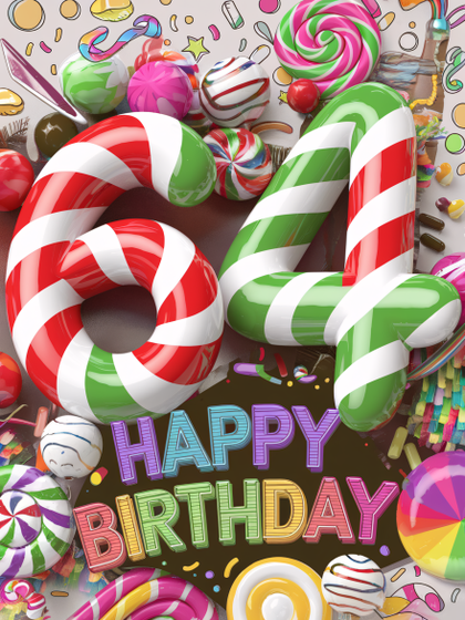 Free Download 64th Birthday Cake with Candy Decorations