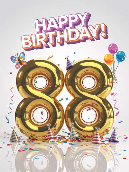 Free Download Happy 88th Birthday! Gold Balloons and Confetti