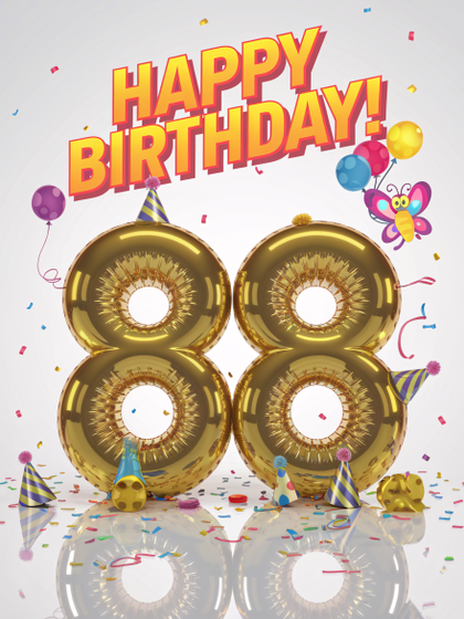 Free Download Happy 88th Birthday! Gold Balloons and Confetti