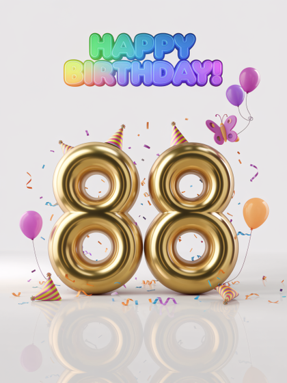 Free Download Happy 88th Birthday! Gold Balloons and Confetti
