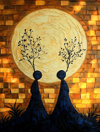 Free Download Abstract Figures Under Moonlight Painting