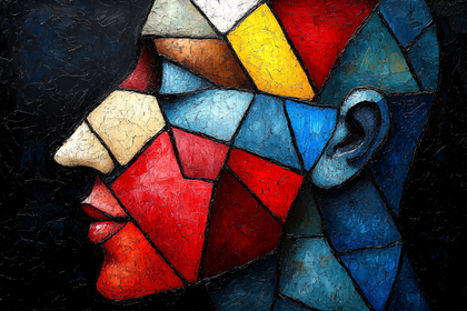 Free Download Abstract Geometric Face Painting with Red and Blue Tones