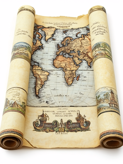 Free Download Antique World Map Scroll with Vintage Design