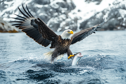 Free Download Bald Eagle Hunting Fish in Flight over Water