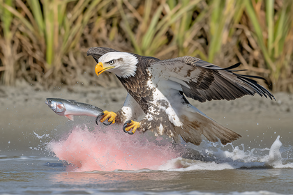 Free Download Bald Eagle Catching Salmon Fish in River Water