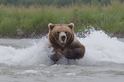 Free Download Brown Bear Splashing in Water