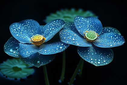 Free Download Blue Lotus Flowers with Dew Drops – Macro Still Life