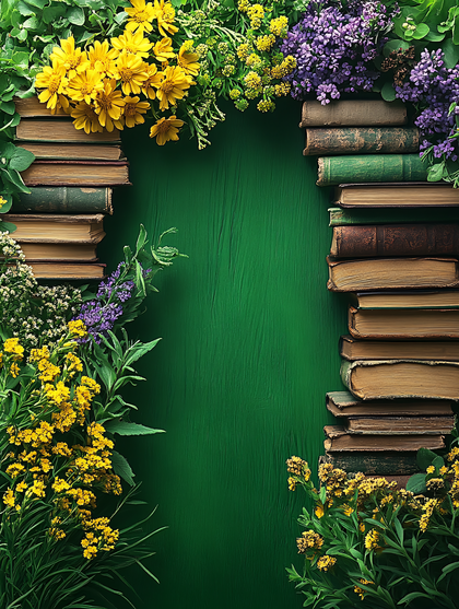 Free Download Botanical Book Frame with Flowers on Green Background