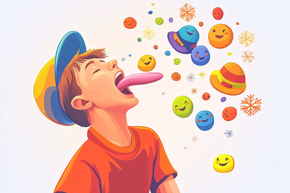 Free Download Playful Illustration of Boy Catching Emoji Symbols