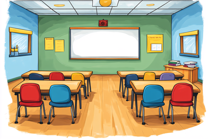 Free Download Cartoon Illustration of a Classroom Interior with Desks ...