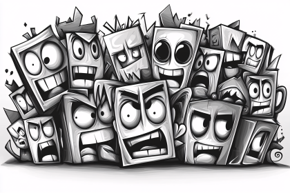 Free Download Black and White Vector Illustration of Cartoon Square ...