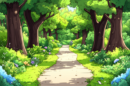 Free Download Cartoon Forest Path Illustration with Sunlight
