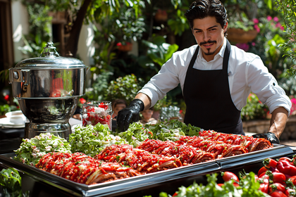 Free Download Chef Preparing Fresh Salad Buffet Outdoors