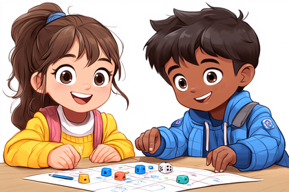 Free Download Cartoon Children Playing Dice Board Game Together
