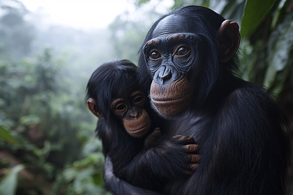 Free Download Chimpanzee Mother and Baby in Jungle Setting Wildlife Photo