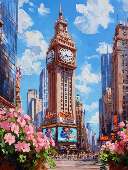 Free Download Impressionistic Painting of a City Clock Tower with Pink ...