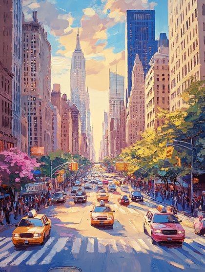 Free Download Vibrant Cityscape Painting of New York City with Yellow ...