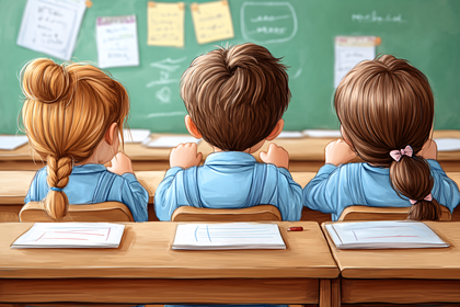 Free Download Children in Classroom Back View Illustration