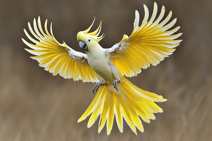 Free Download Yellow Crested Cockatoo in Flight with Wings Spread