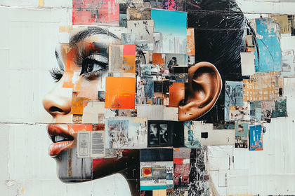 Free Download Mural Portrait of Woman Created with Collage Pieces