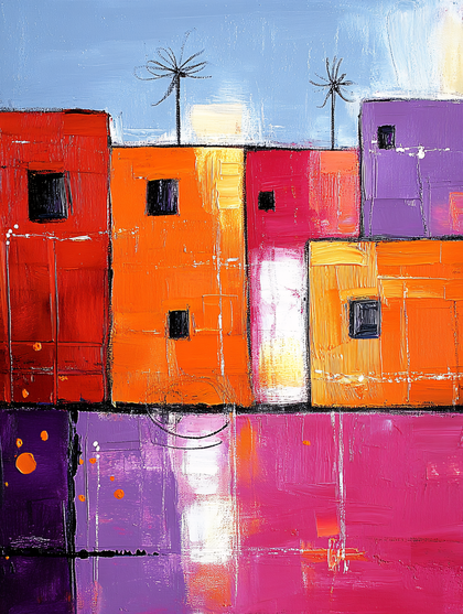Free Download Abstract Cityscape Painting with Colorful Houses and ...
