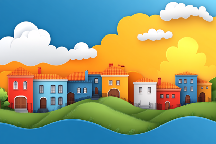 Free Download Vector Illustration of a Colorful Town in Paper Cut Style ...