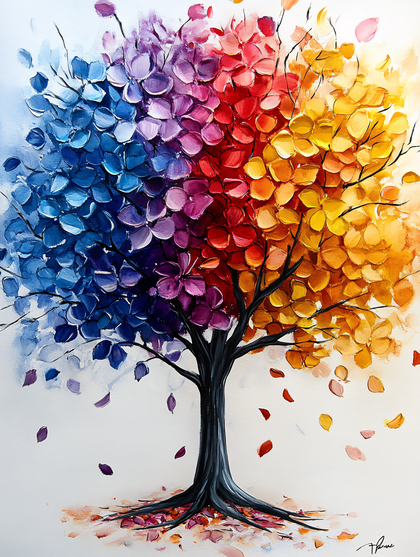 Free Download Rainbow Tree Oil Painting Colorful Leaves Abstract Art