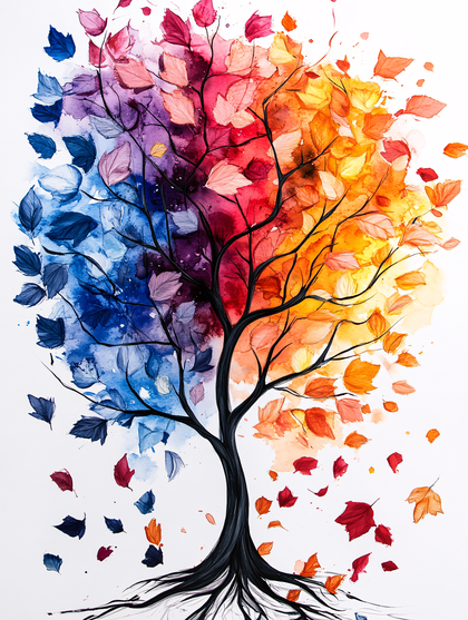Free Download Watercolor Tree with Colorful Autumn Leaves