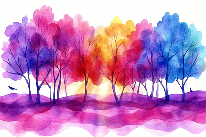 Free Download Watercolor Painting of Colorful Trees