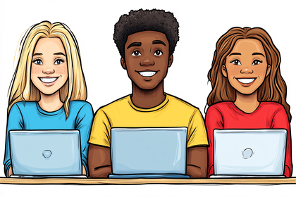 Free Download Diverse Cartoon Students Working on Laptops