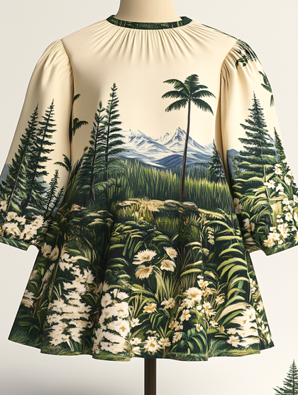 Free Download Elegant Dress Featuring Landscape Print With Mountains ...