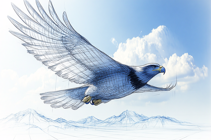 Free Download Blue Eagle in Flight Blueprint Style over Mountains
