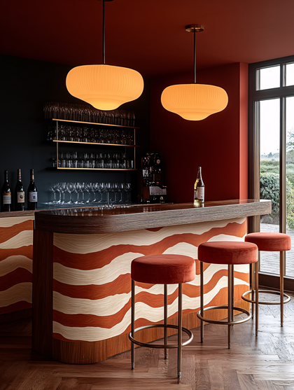Free Download Bar Interior with Wavy Counter and Pendant Lights