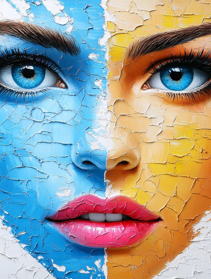 Free Download Blue and Yellow Split Face: Abstract Art