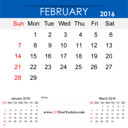 February 2016 Calendar Printable