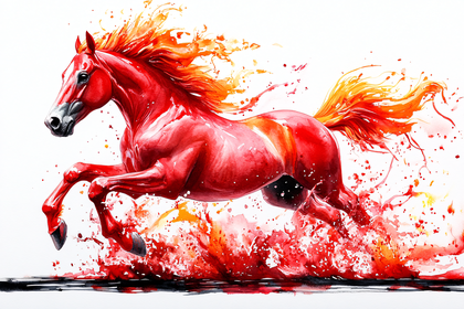 Free Download Red Watercolor Horse Galloping with Fiery Mane Digital Art