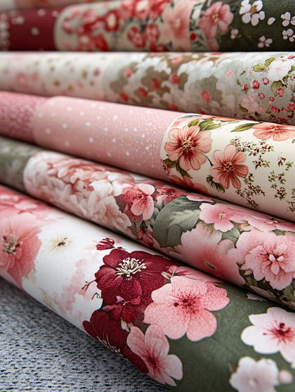Free Download Stack of Floral Patterned Fabric Rolls