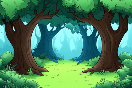 Free Download Cartoon Forest Clearing with Tall Trees and Green Grass ...