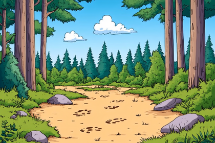 Free Download Cartoon Forest Path with Trees and Footprints Vector ...