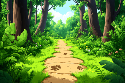 Free Download Forest Path with Lush Greenery Cartoon Illustration