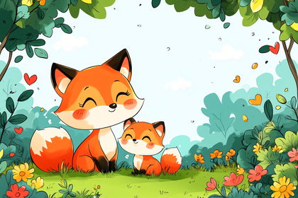 Free Download Cute Fox Family Cartoon in Forest Vector Illustration