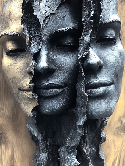 Free Download Fragmented Faces Sculpture, Emotional Layers, Abstract Art
