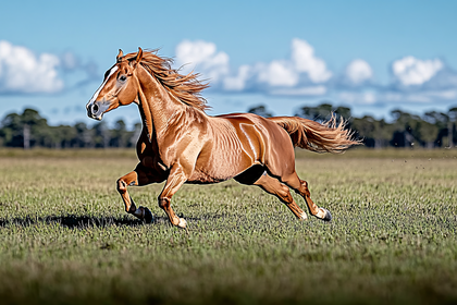 Free Download Chestnut Horse Galloping Freely in a Meadow on a Sunny Day