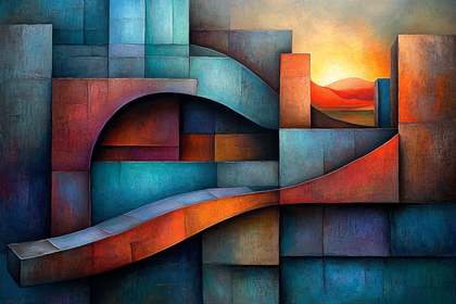 Free Download Abstract Geometric Sunsetscape Digital Painting with Blue ...