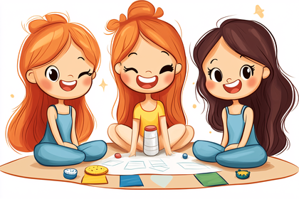 Free Download Cute Cartoon Girls Playing Board Game Vector Illustration