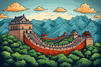 Free Download Great Wall of China Cartoon Illustration Landscape