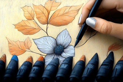Free Download Hand Drawing Leaves and Flower with Markers