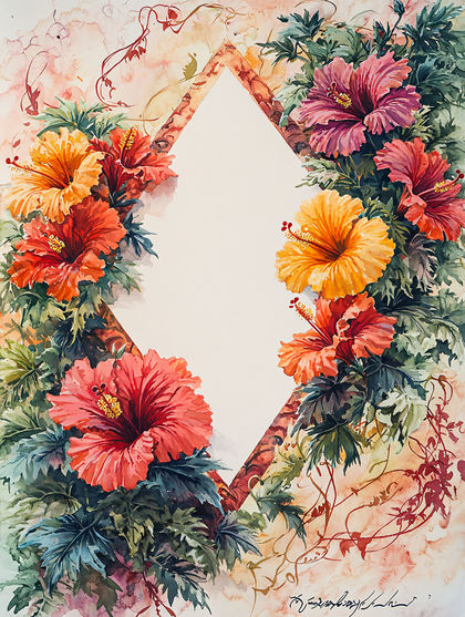 Free Download Hibiscus Floral Frame with Watercolor Style